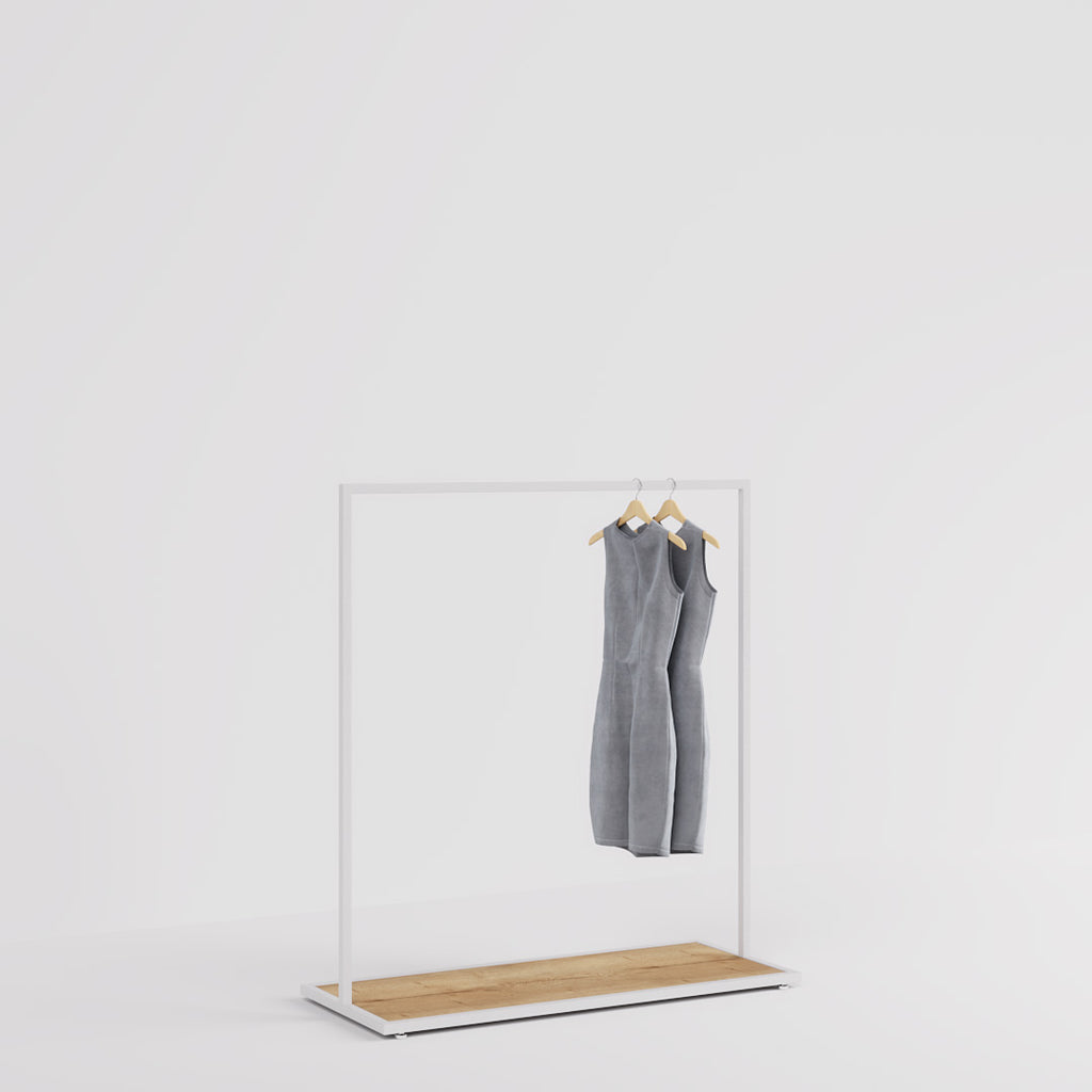 Clothing rail Como | White steel, wood base | Mandai Design